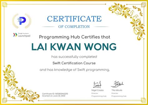 Lai Kwan Wong On Linkedin Programminghub Certificate Swift