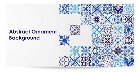 추상 장식 배경입니다 가로 웹 배너입니다 포스터 템플릿입니다 파란색과 흰색 타일 장식입니다 지중해 또는 모로코 모자이크 디자인 아라베스크 타일 장식 벡터 그림 거미줄에 대한