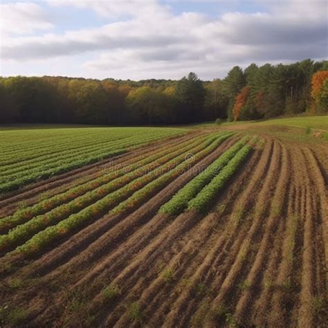 Ai Generated Illustration Of A Lush Green Field Of Plants Spanning Multiple Rows Stock