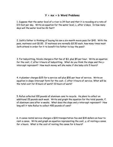 Free Y Mx B Word Problems Worksheet Download Free Y Mx B Word Problems Worksheet Png Images