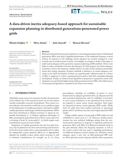 Pdf A Data‐driven Inertia Adequacy‐based Approach For Sustainable