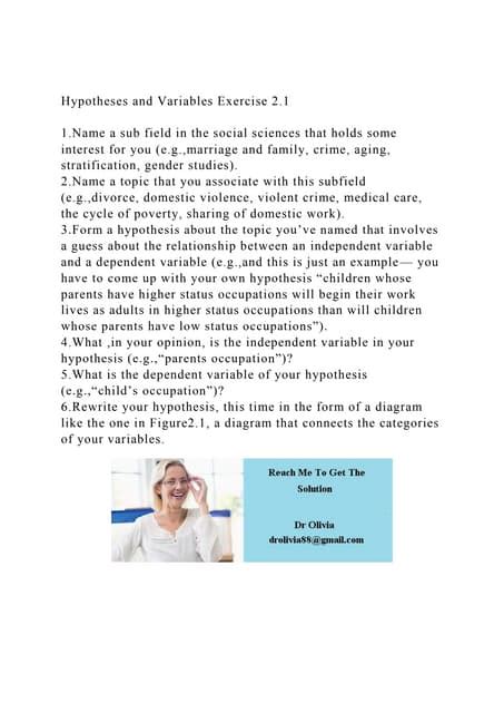 Hypotheses And Variables Exercise 211name A Sub Field In Thedocx