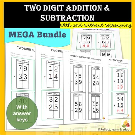 Two Digit Addition And Subtraction With And Without Regrouping Mega Bundle Made By Teachers