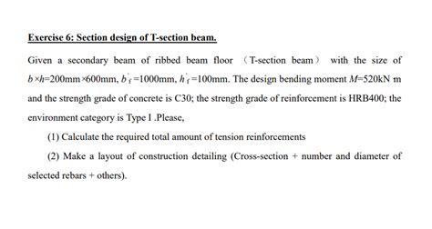 Solved Exercise 6 Section Design Of T Section Beam Given A