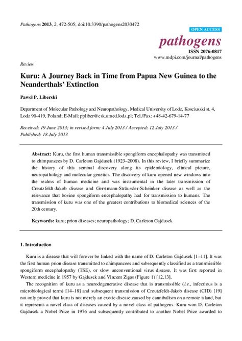 Pdf Kuru A Journey Back In Time From Papua New Guinea To The