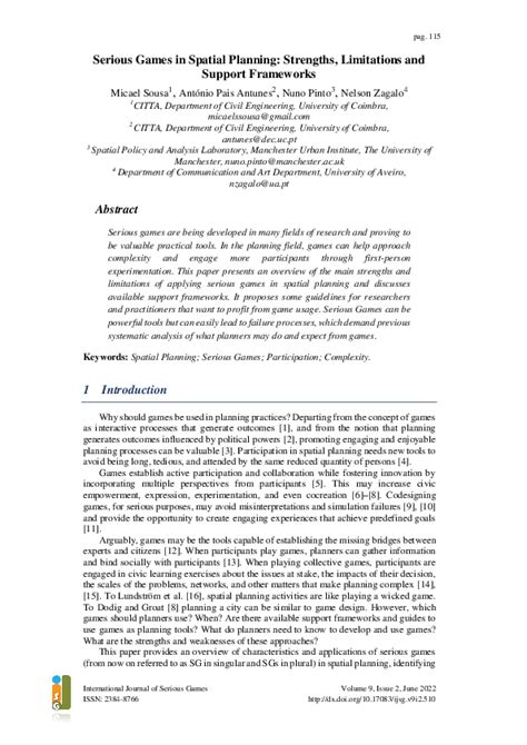 Pdf Serious Games In Spatial Planning Strengths Limitations And