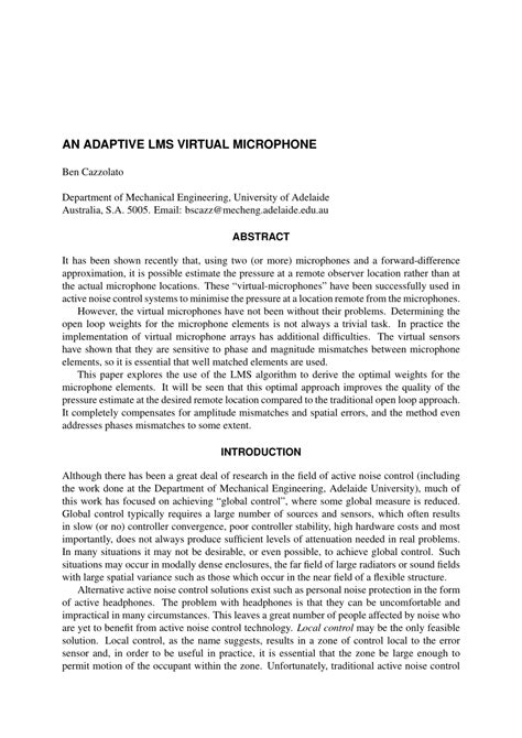 Pdf An Adaptive Lms Virtual Microphone