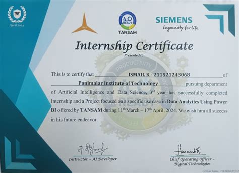 Internshipexperience Dataanalytics Tansam Siemens Powerbi Ismail K