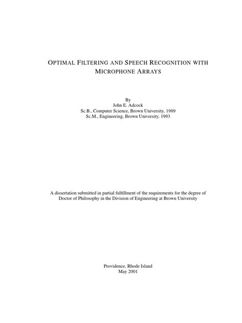 optimal filtering and speech recognition with microphone arrays pdf signal to noise ratio
