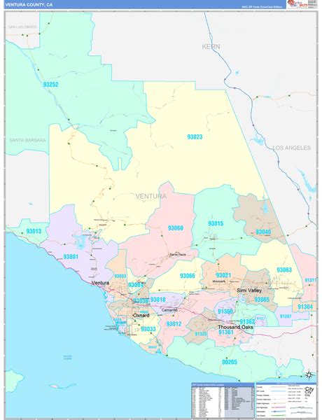 Ventura County Ca Wall Map Color Cast Style By Marketmaps Mapsales