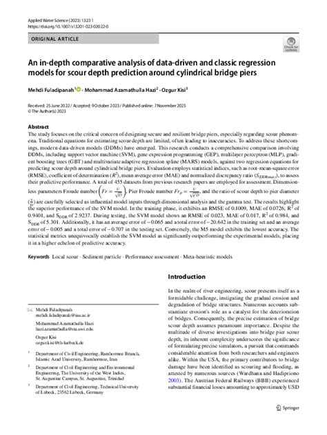 Pdf An In Depth Comparative Analysis Of Data Driven And Classic Regression Models For Scour