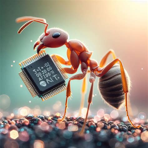 A Hyper Realistic Digital Artwork Of An Ant Carrying A Microchip Stock Illustration