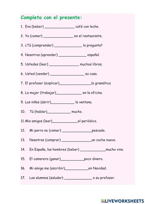 Presente Verbos Regulares Worksheet