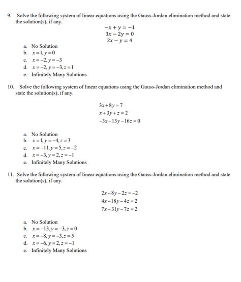 Solved 9 Solve The Following System Of Linear Equations