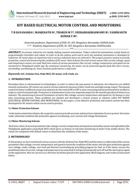 Iot Based Electrical Motor Control And Monitoring Pdf