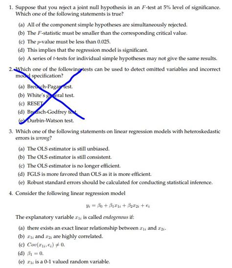 Solved 1 Suppose That You Reject A Joint Null Hypothesis In