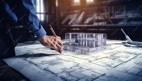 Architecte Travaillant Dessin Croquis Plans Dessins Photo Premium