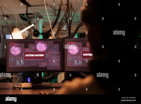 System Hacked Alert Message On Computer Screen Hacker Breaking Into Database Server Criminal