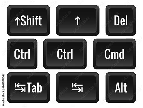 Computer Keys Shift Arrow Up Del Ctrl Control Cmd Command Tab Tabulation Alt Hotkeys