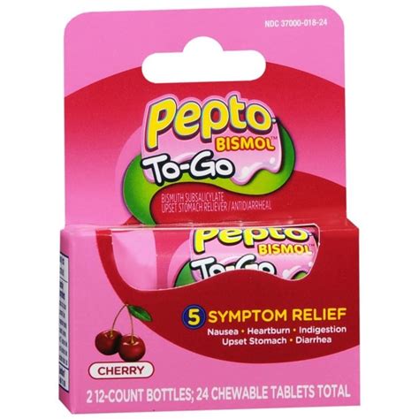 Pepto Bismol To Go Cherry Chewable Two Vial 4 6 24 Count Medcare