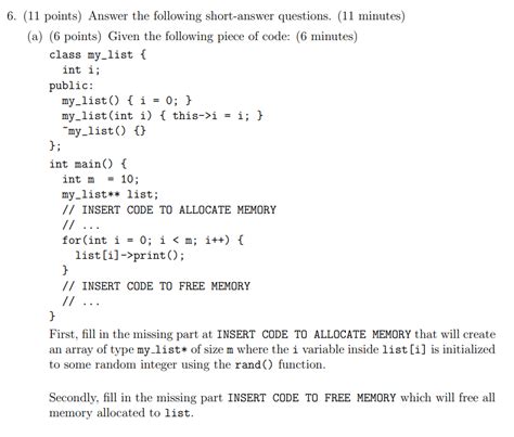 Solved Points Answer The Following Short Answer Chegg Com