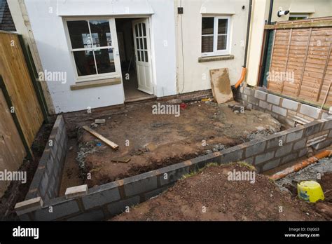 Foundation Block Walls Laid For New House Extension Hay On Wye Powys Stock Photo Royalty Free