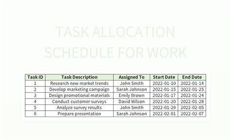 Task Allocation Schedule For Work Excel Template And Google Sheets File