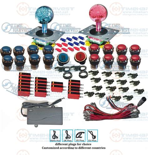 DIY Arcade Game Controller Parts Kit LED Illuminated Chrome Push Button LED Joystick 1 2