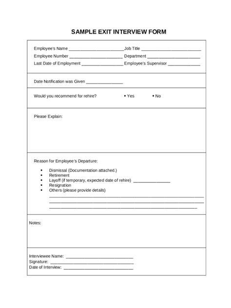 Sample Exit Interview Sample Exit Interview Doc Template Pdffiller