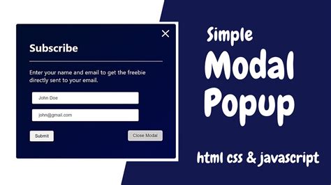 Hot To Create A Modal Popup Window With Form Using Html Css And Javascript Youtube