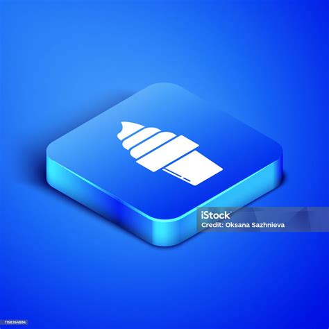 파란색 배경에 격리 된 와플 콘 아이콘의 아이소메트릭 아이스크림 달콤한 기호입니다 파란색 사각형 버튼입니다 벡터 일러스트레이션 0명에 대한 스톡 벡터 아트 및 기타 이미지