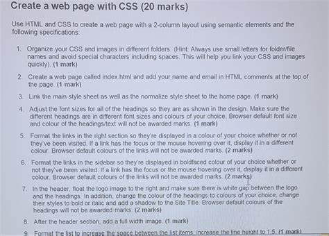 Use HTML And CSS To Create A Web Page With A Column Chegg Com
