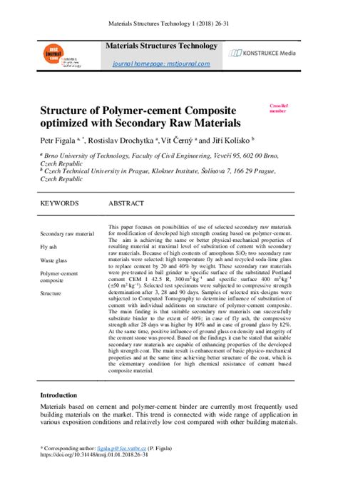 Pdf Structure Of Polymer Cement Composite Optimized With Secondary