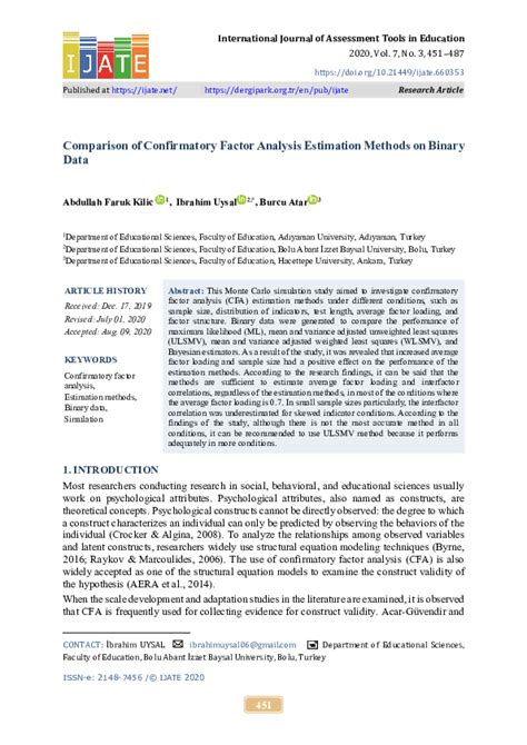 Pdf Comparison Of Confirmatory Factor Analysis Estimation Methods On Binary Data