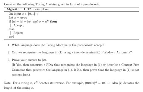 Solved Consider The Following Turing Machine Given In Form Chegg