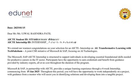 Aiinternship Techsaksham Microsoft Sap Aicte Edunetfoundation… Ujwal Patil