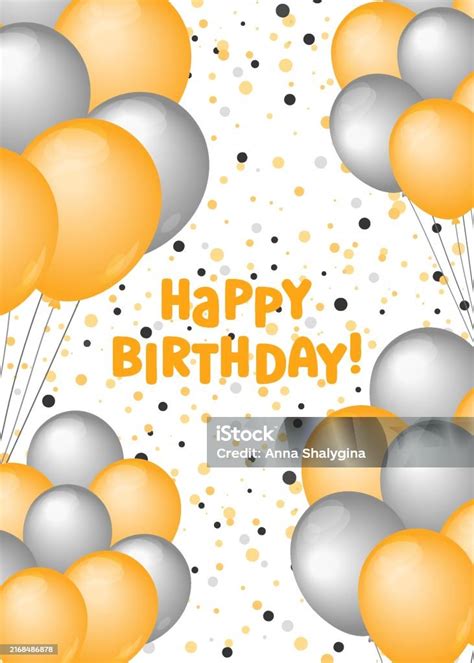 생일 축하합니다 카드 디자인 벡터 일러스트 레이 션 Bday 인사말 카드 수직 템플릿입니다 헬륨 풍선 황금색과 은색과 텍스트 재미 축 하 엽서 파티 개체 공휴일에 대한 스톡