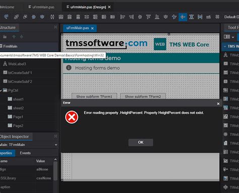vsc form designer having problems with demos tms web core vsc tms