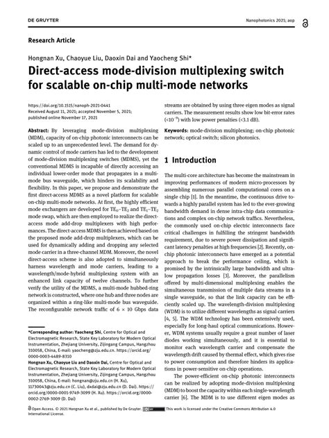 Pdf Direct Access Mode Division Multiplexing Switch For Scalable On Chip Multi Mode Networks