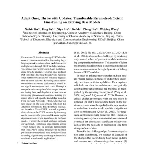 Adapt Once Thrive With Updates Transferable Parameter Efficient Fine Tuning On Evolving Base