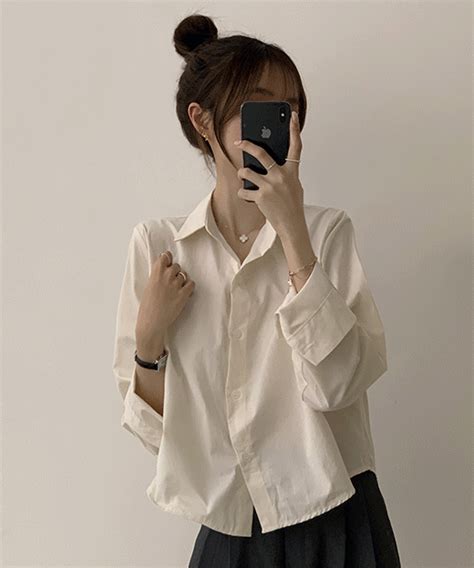 코튼100데일리 필수 편하게 입어지는 봄 셔츠 파스텔 카라 긴팔 봄옷 세미 크롭 블라우스 남방 6color 에이블리