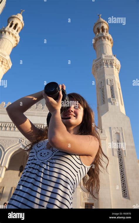 Travel Photographer With Digital Camera At Travel Destination Stock