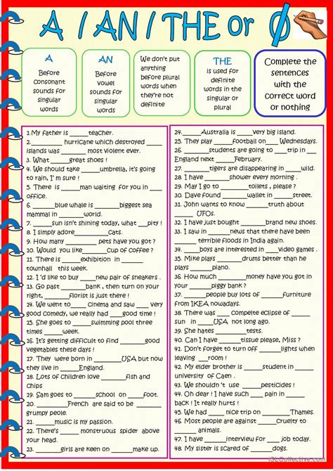 A An The Or Zero Article Practice G… English Esl Worksheets Pdf And Doc