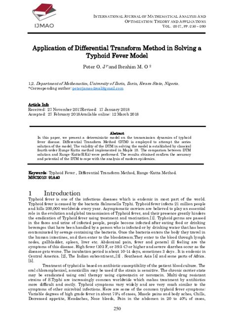 Pdf Application Of Differential Transform Method In Solving A Typhoid