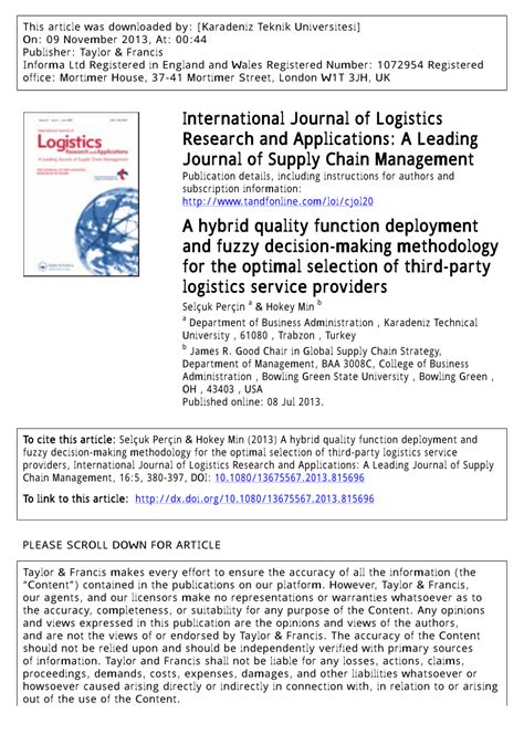 Pdf A Hybrid Quality Function Deployment And Fuzzy Decision Making