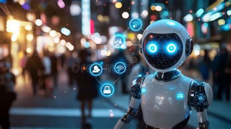 An Ai Robot With The Functionality Of A Digital Interface In An Urban Setting Demonstrating