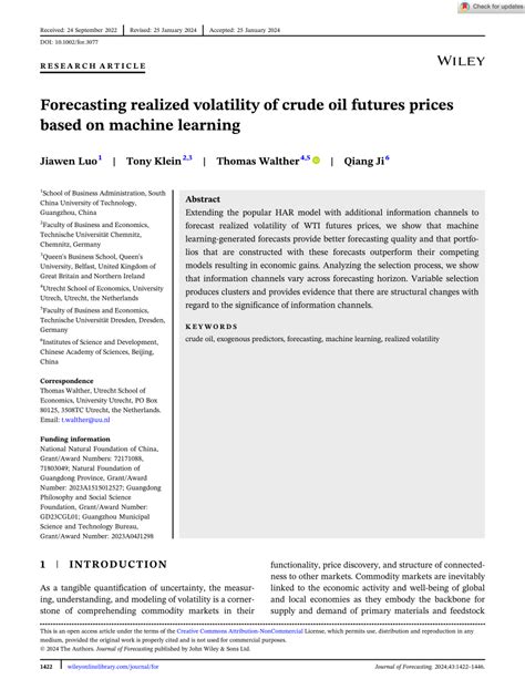 Pdf Forecasting Realized Volatility Of Crude Oil Futures Prices Based On Machine Learning