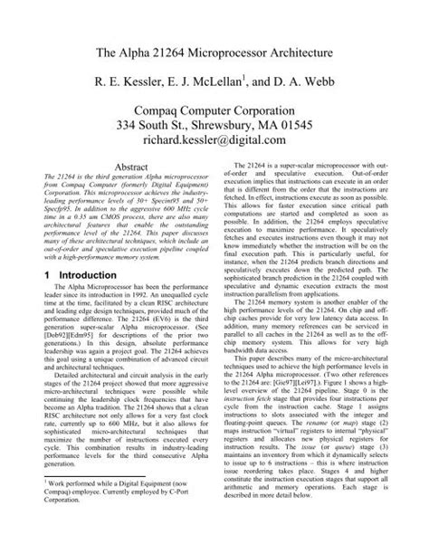 The Alpha 21264 Microprocessor Architecture R E Kessler E J