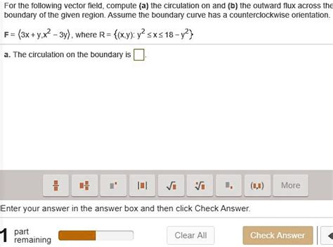 solved for the following vector field compute a the circulation on