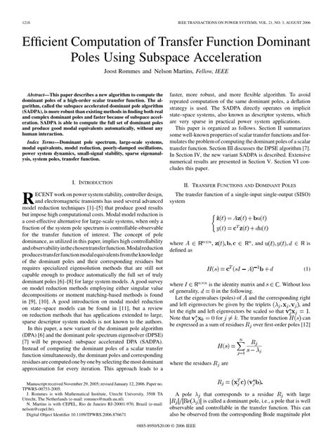 Pdf Efficient Computation Of Transfer Function Dominant Poles Using